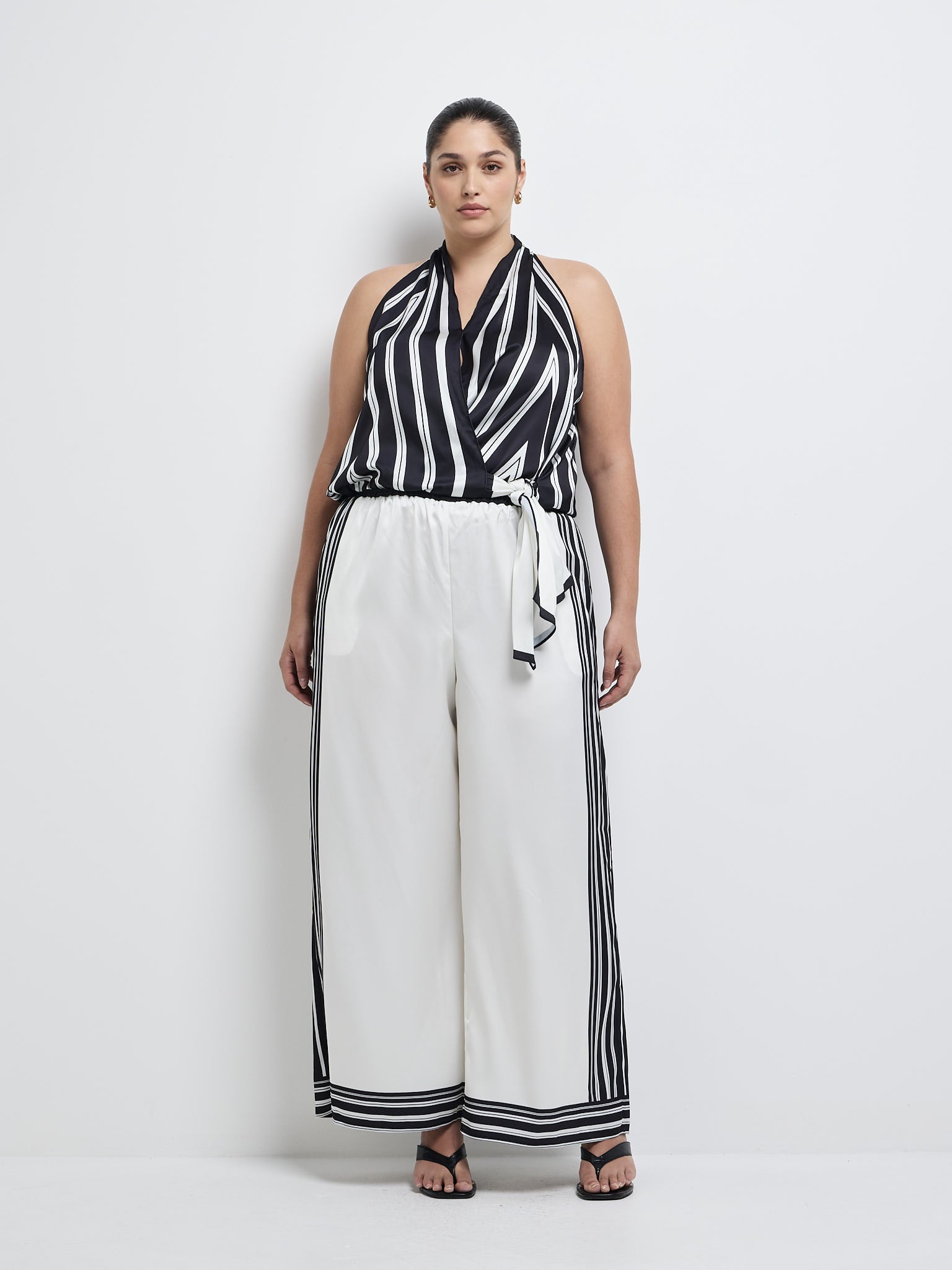 Lisa Pant Stripe | Satin Wide Leg Pant | SHEIKE