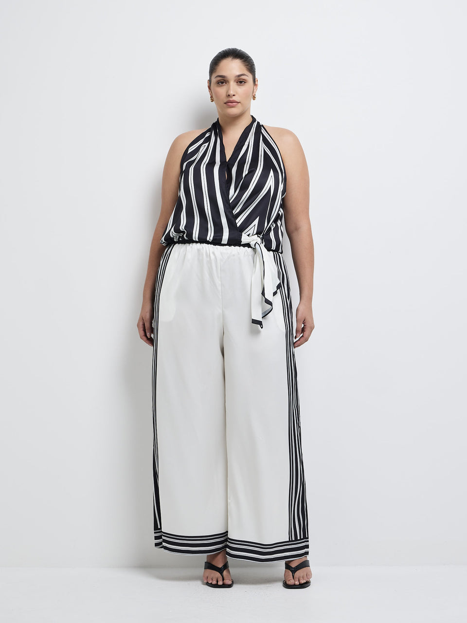 Lisa Pant Stripe | Satin Wide Leg Pant | SHEIKE