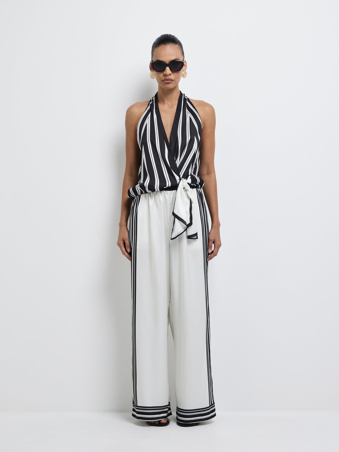Lisa Pant Stripe | Satin Wide Leg Pant | SHEIKE