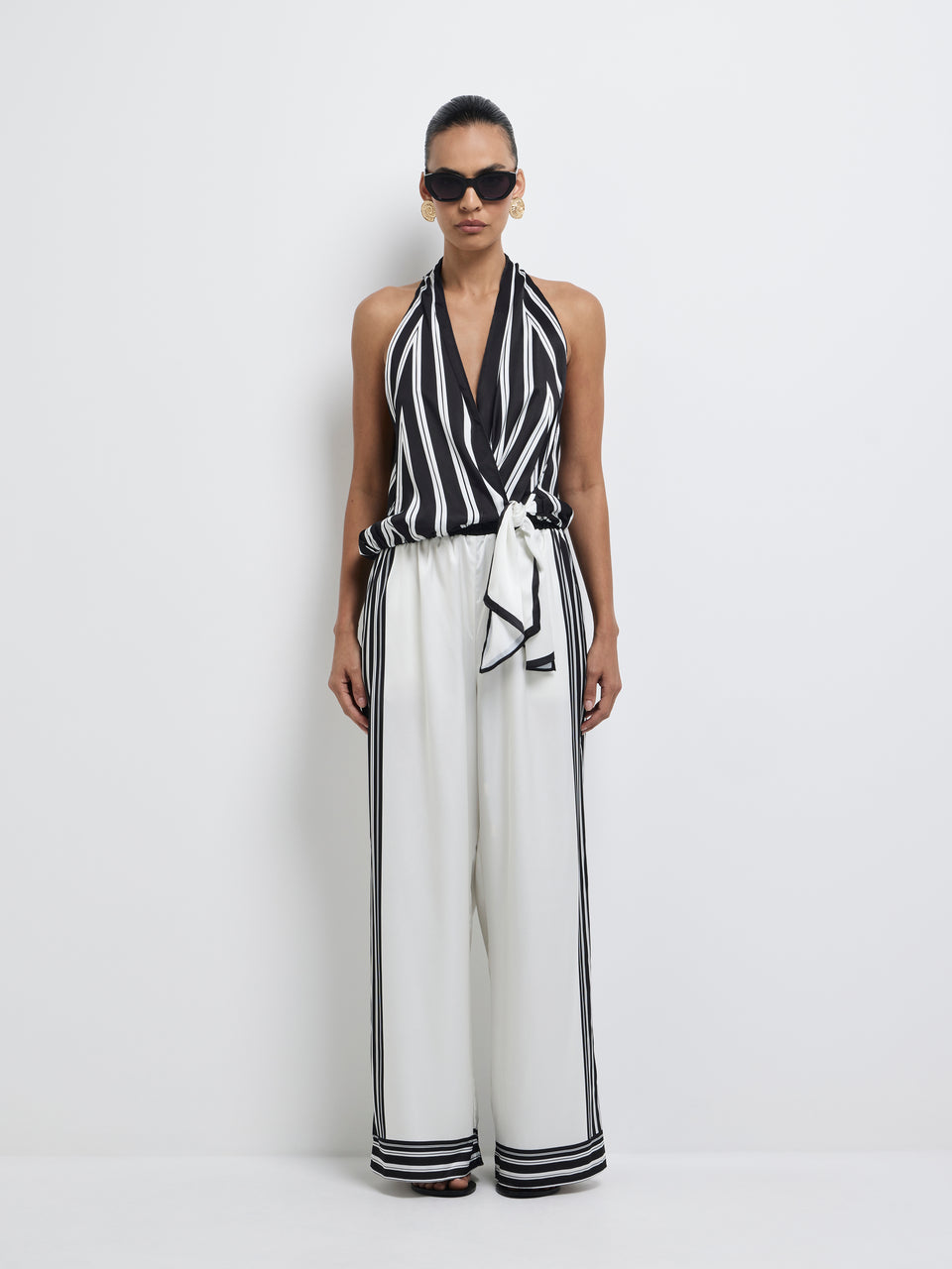 Lisa Pant Stripe | Satin Wide Leg Pant | SHEIKE