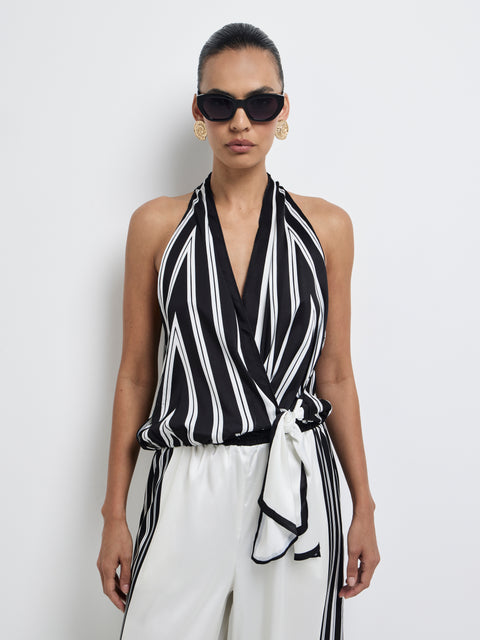 Lisa Top Stripe | Satin Halter Top | SHEIKE