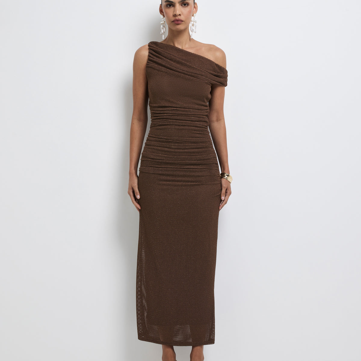 Alexa Maxi Dress Mocha | Lurex Stretch Maxi | SHEIKE