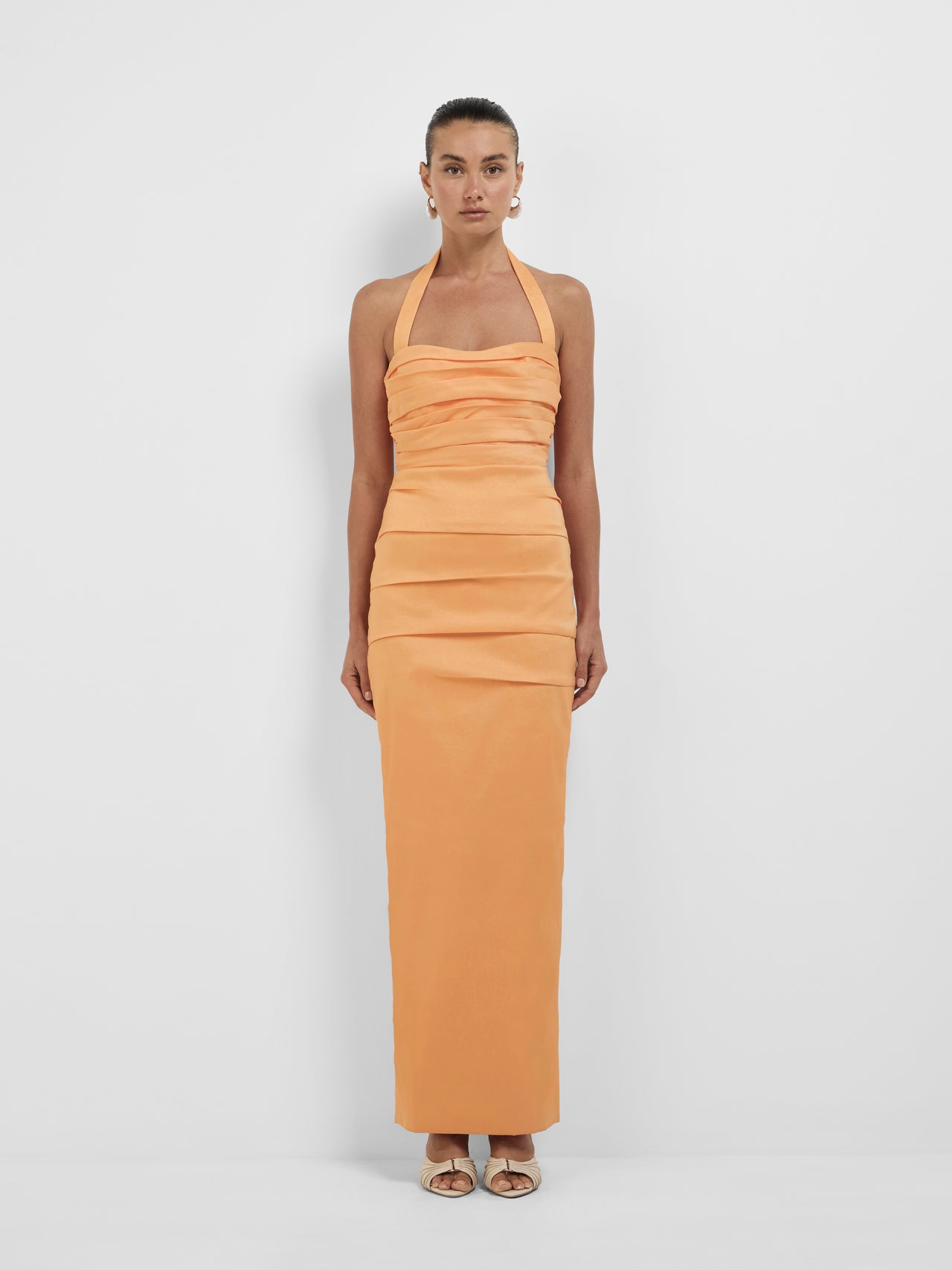 Carrie Gown Orange | Halter Neck Maxi Dress | SHEIKE