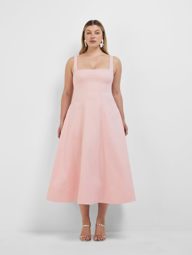 Astra Dress Pink | A-Line Midi Dress | SHEIKE