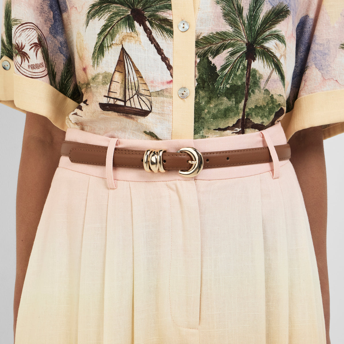 Isabella Belt Tan | Gold Buckle Belt | SHEIKE