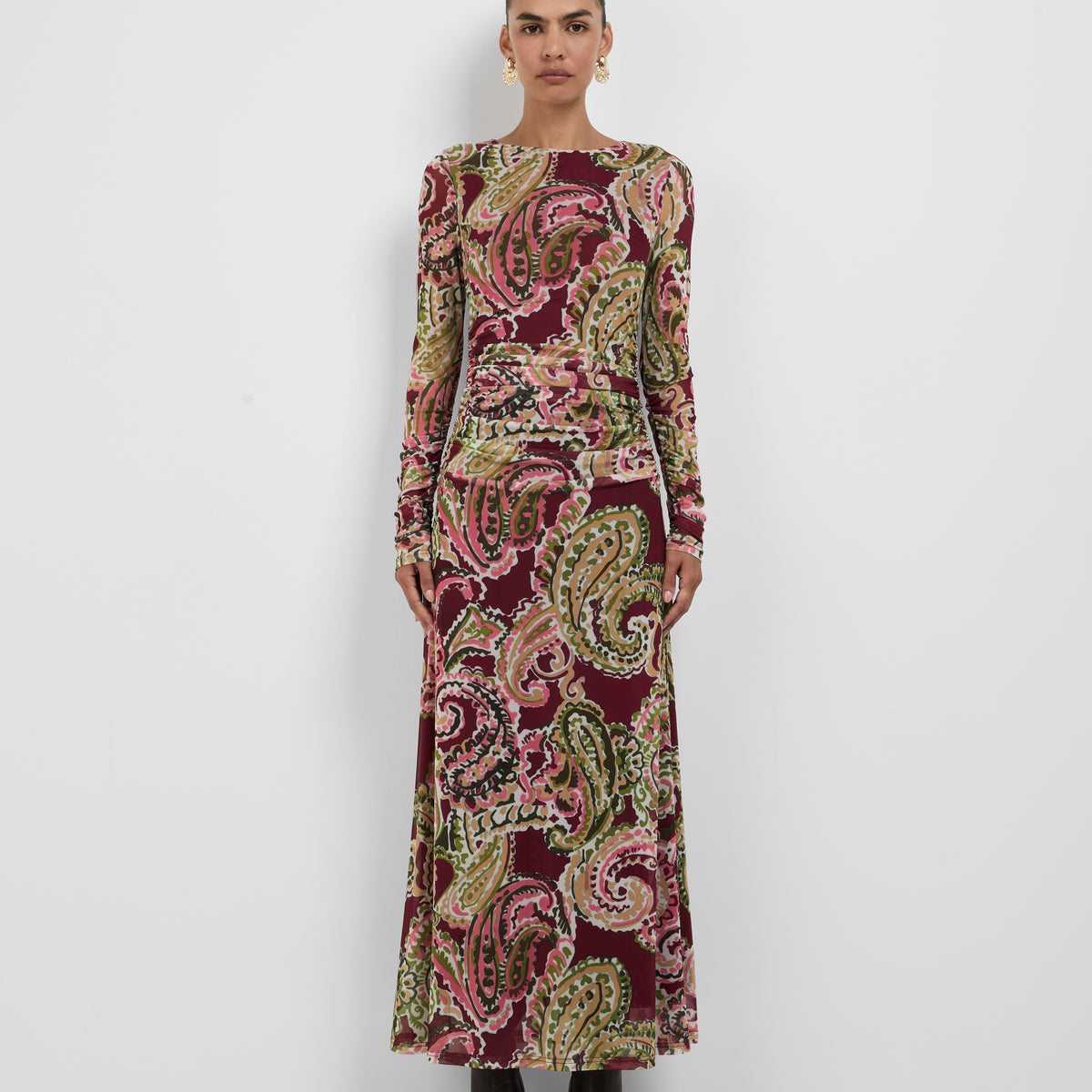 Elyse Maxi Dress Print | Long Sleeve Mesh Dress | SHEIKE