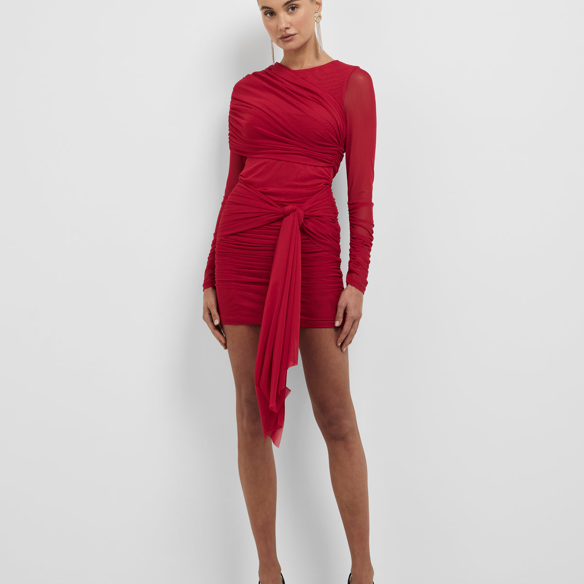 Gizelle Mini Dress Red | Mesh Mini Dress | SHEIKE