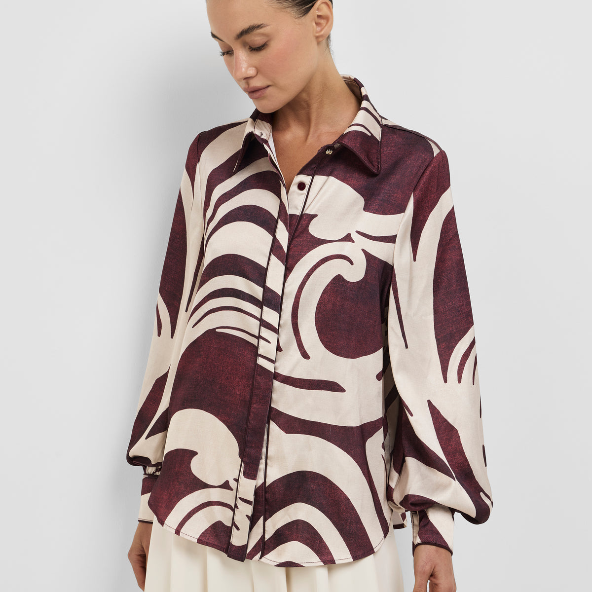 Ines Shirt Print | Satin Button Up Shirt | SHEIKE