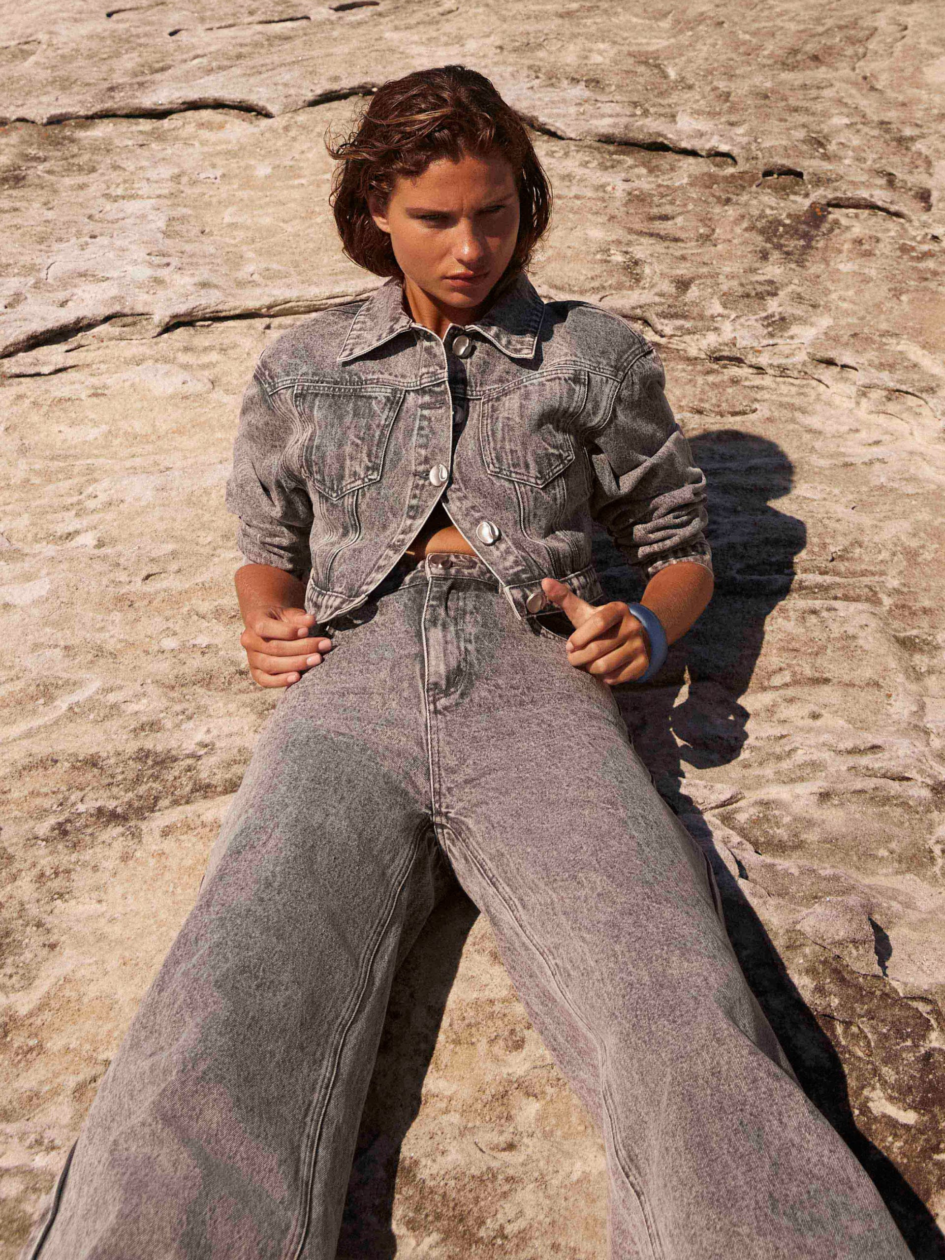 Genesis Denim Jacket Grey | Denim Cropped Jacket | SHEIKE