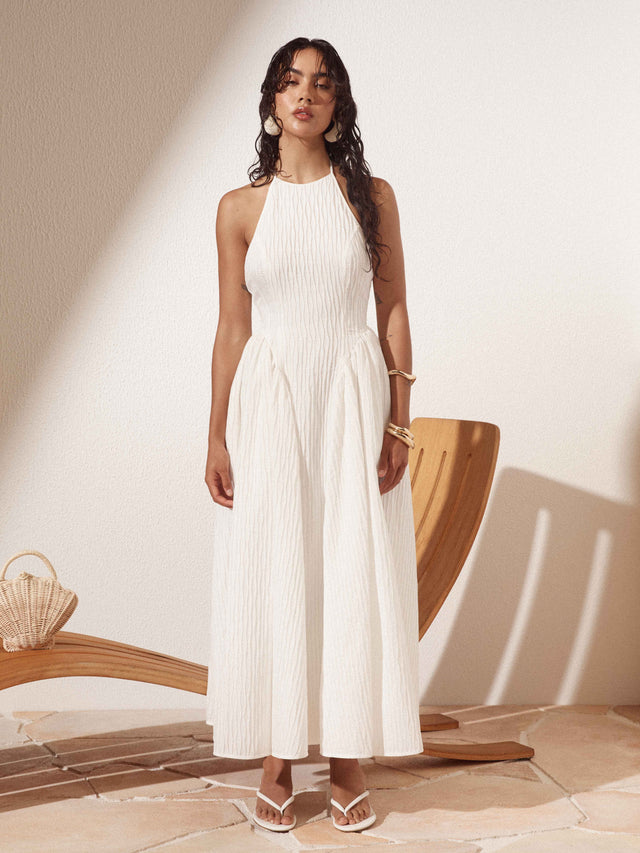 Natalia Midi Dress White | Full Skirt Midi Dress | SHEIKE