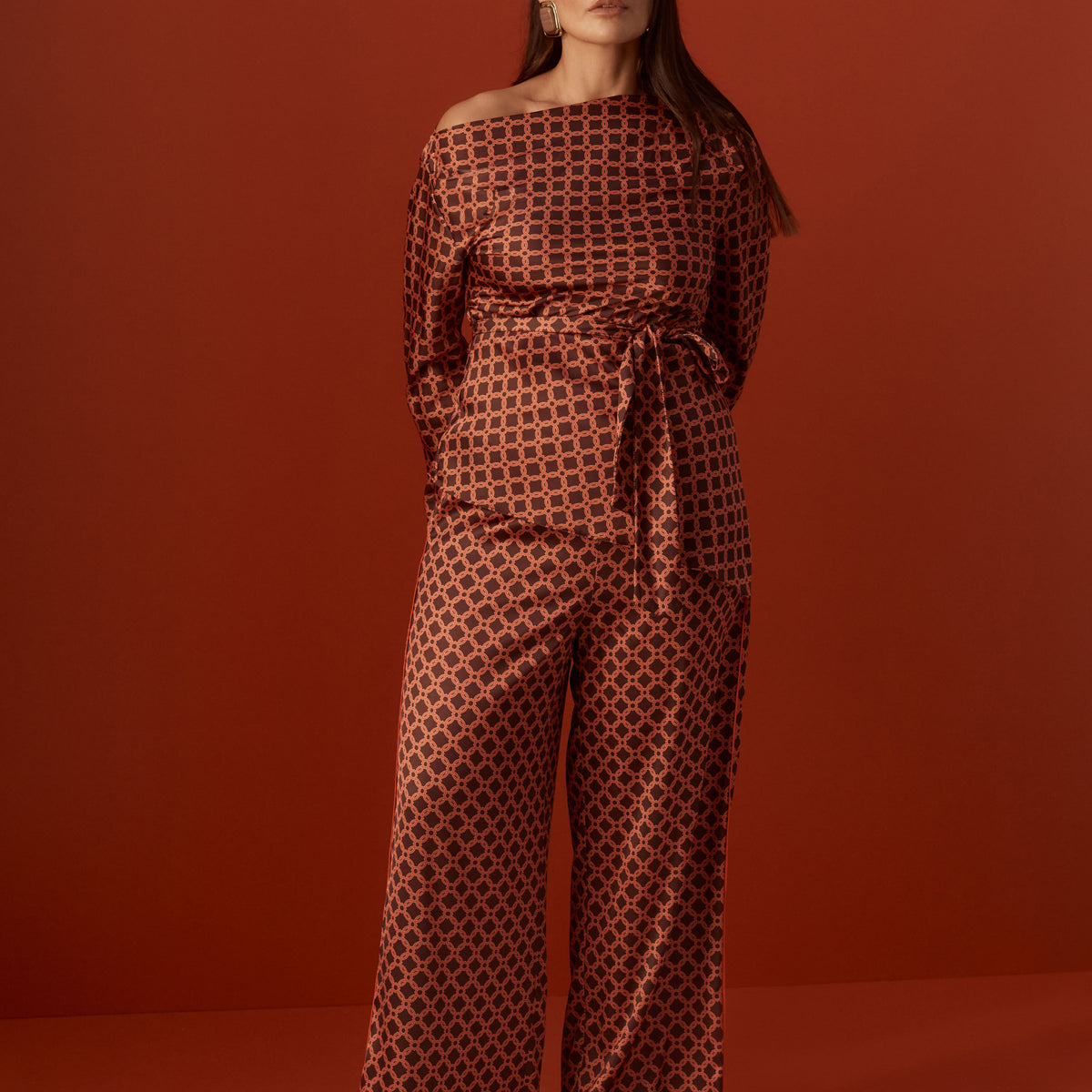 Remi Pant Geo Print | Satin Wide Leg Pant | SHEIKE