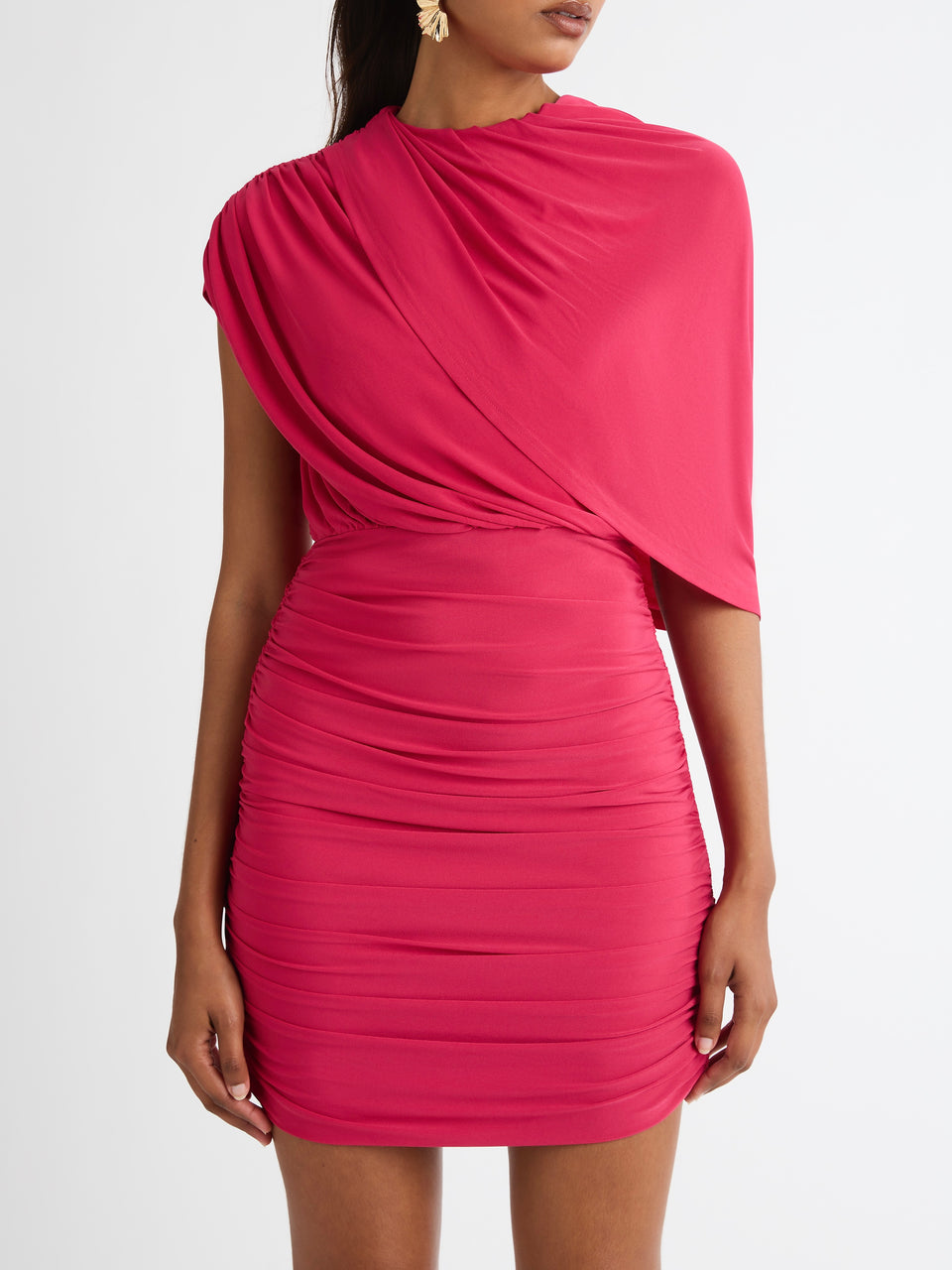 Ruched Mini Dress Raspberry | Pink Mini Dress | SHEIKE